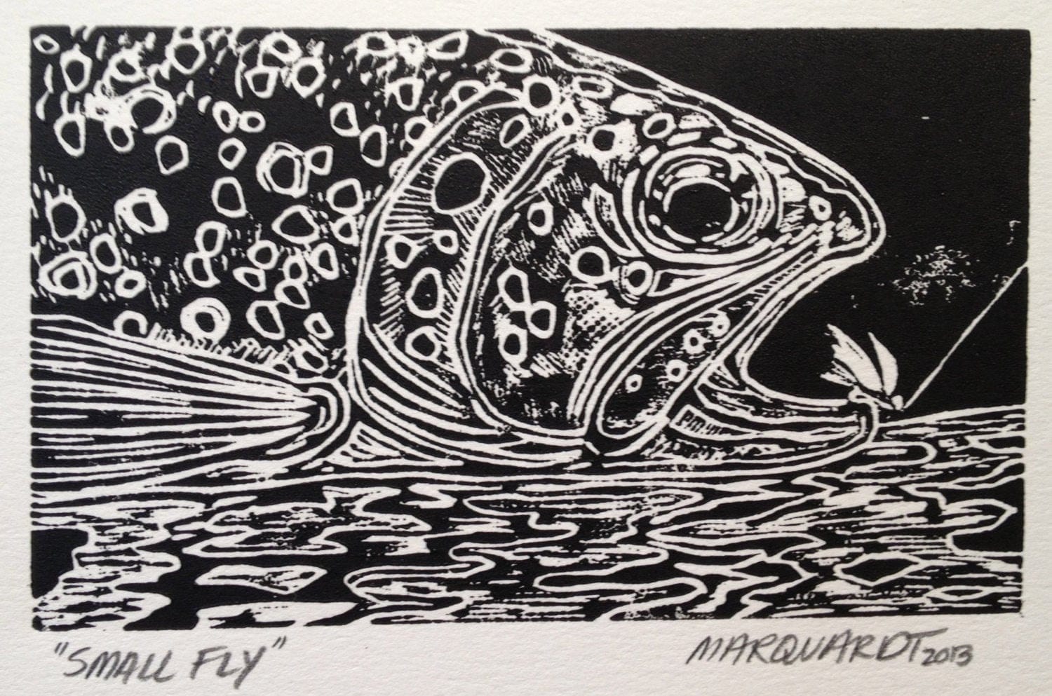 Small Fly Original Linocut Fly Fishing Trout Artwork by Jonathan ...