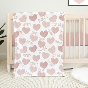 Pink Watercolor Hearts Personalized Baby Blanket, Personalized Name ...