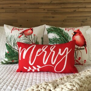 Christmas Pillow, Holiday Pillow, Noel Pillow, Red Cardinal Bird ...