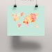 World Map Print Watercolor World Map Pastel Coral Seafoam - Etsy