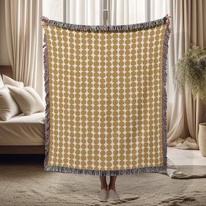 Mid Century Modern Blanket Gold Yellow Home Decor Woven Throw for Couch ...