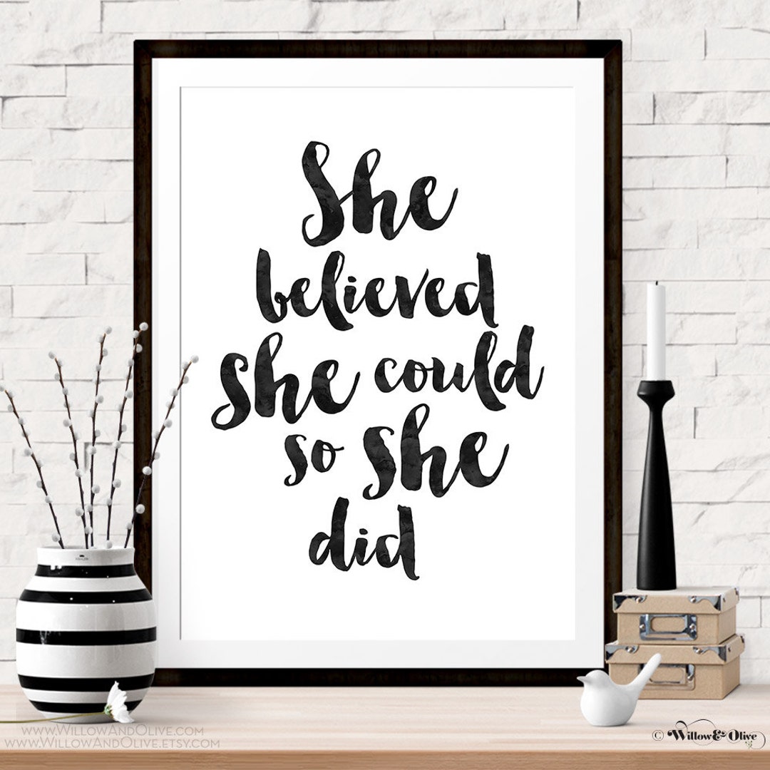 She Believed She Could so She Did, Art Print, Inspirational Print ...