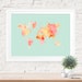 World Map Print Watercolor World Map Pastel Coral Seafoam - Etsy