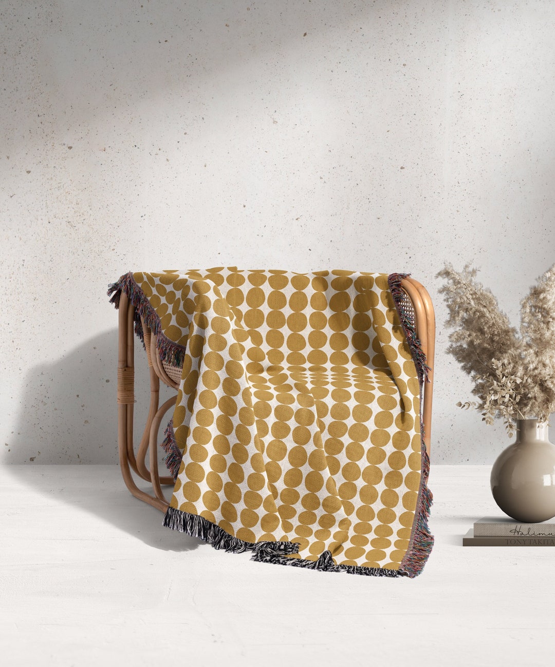 Mid Century Modern Blanket Gold Yellow Home Decor Woven Throw for Couch ...