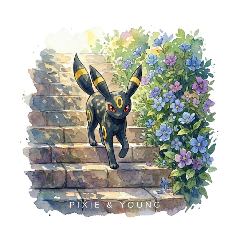 Pokemon Umbreon Watercolor Clipart PNG Pack, Pokémon Eevolution Art - Etsy