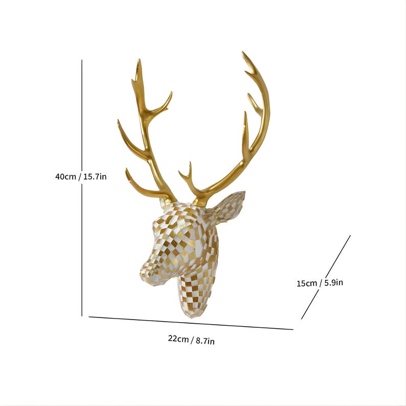 Resin Deer Head Wall Sculpture | Neutral Color | Large 3D Mosaic Animal ...