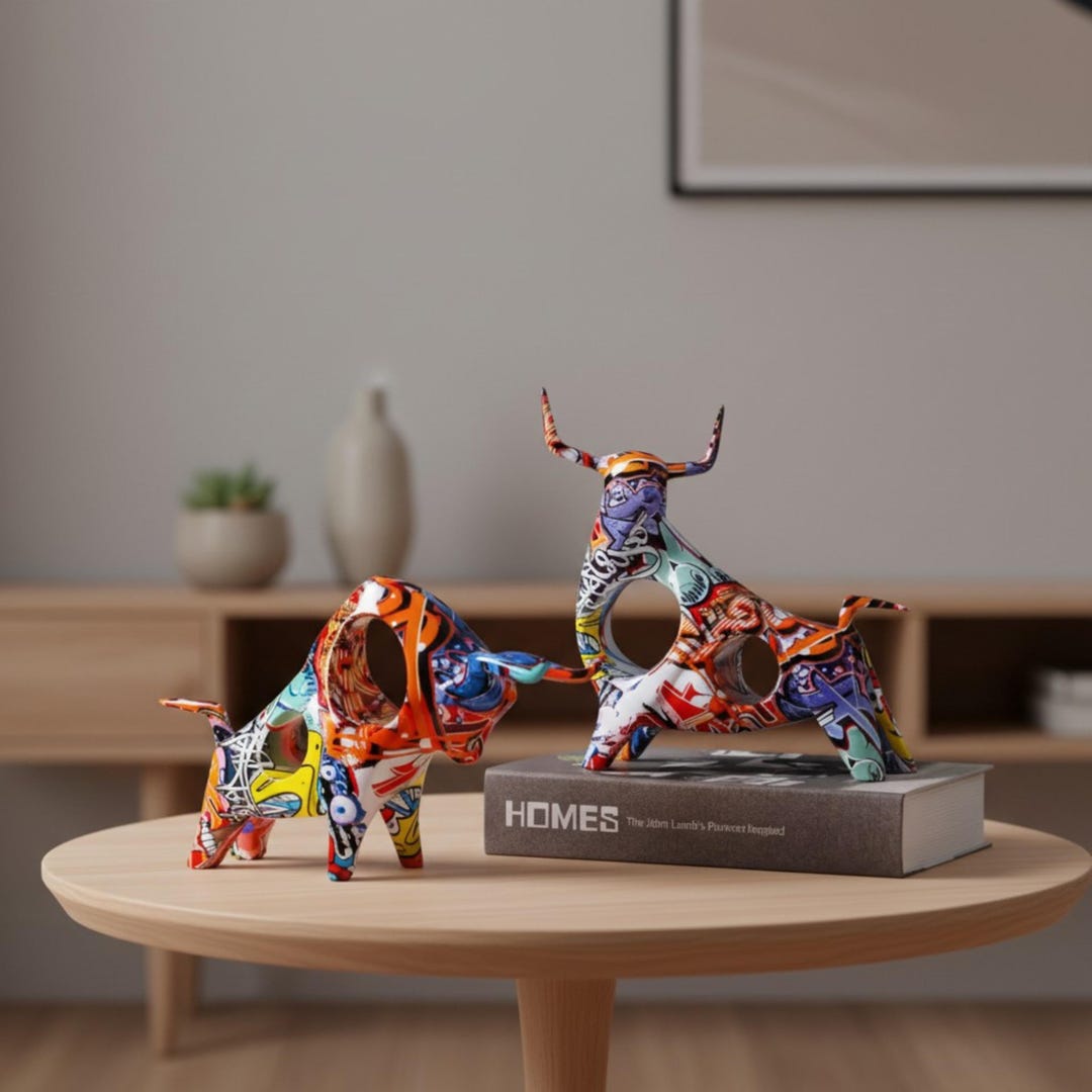 Colorful Cattle Ox Statue Bull Sculpture TV Cabinet Decor - Etsy