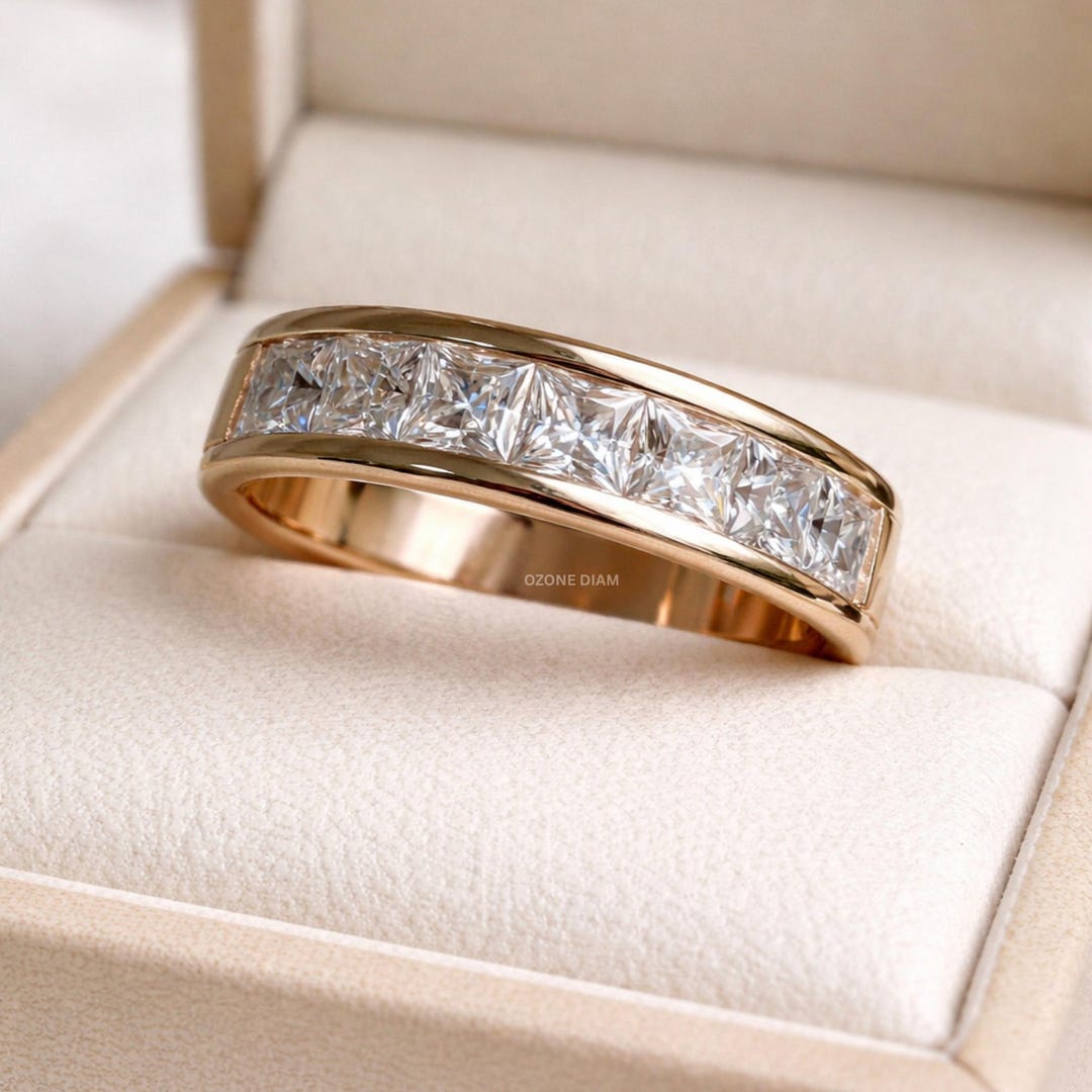 Princess Cut Lab Grown Diamond Half Eternity Wedding Band, Channel Set ...