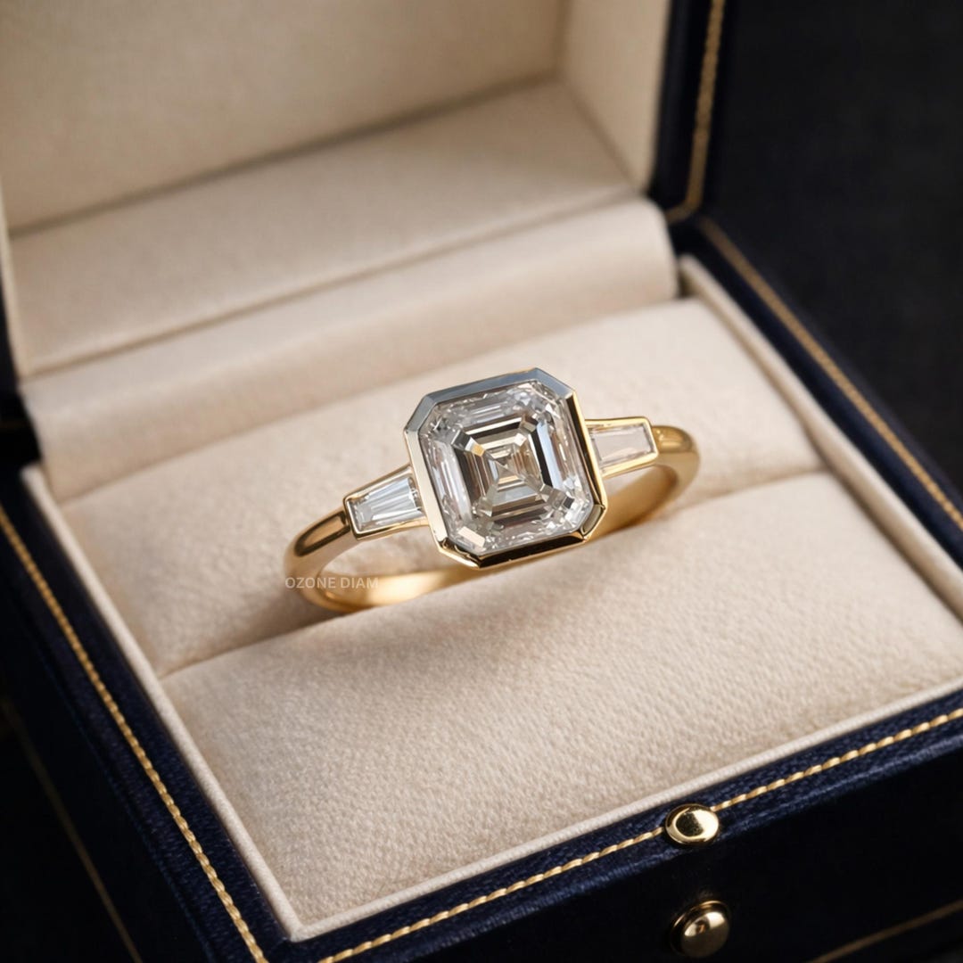 Bezel Set Asscher Cut With Side Tapered Baguette Lab Grown Diamond ...