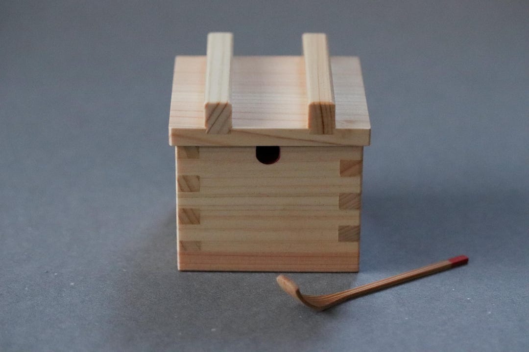 Japanese Hinoki Masu Condiment Box With Bamboo Spoon Wooden Spice ...