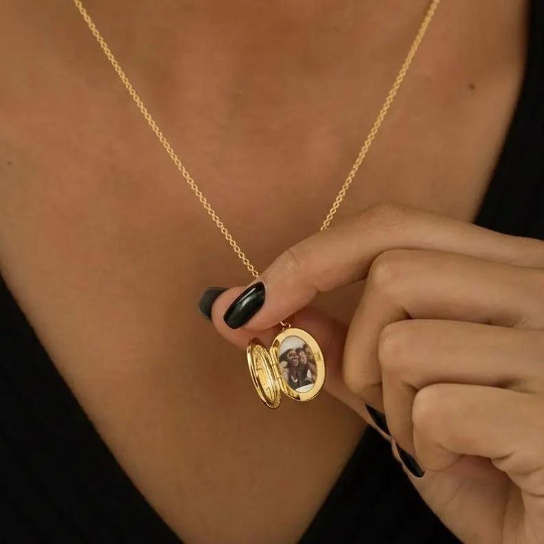 Zircon Initial Locket Necklace, Engraved Photo Memorial Necklace - Etsy