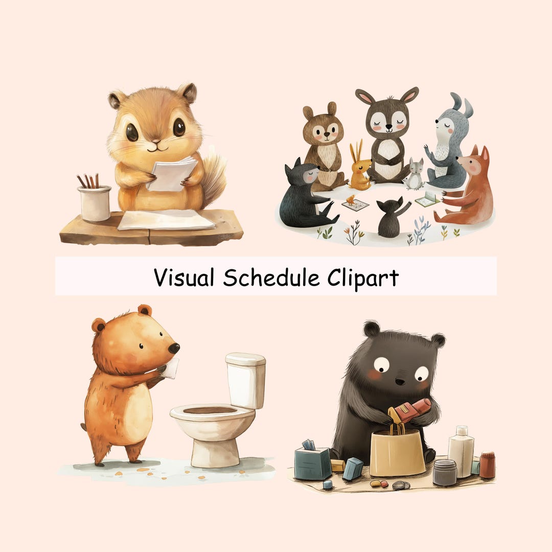 Visual Schedule Clipart, Daily Routine Animals for Kids, Classroom ...