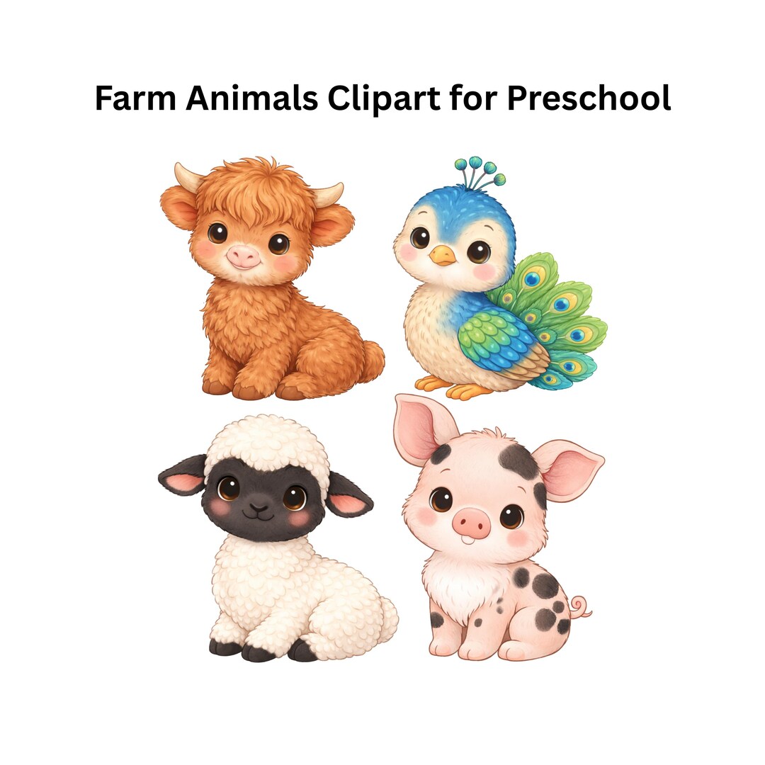 Farm Animal Clipart for Preschool, Baby Farm Animals PNG, Farm Animal ...