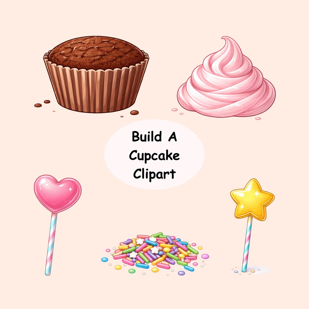 Build a Cupcake Clipart, Cupcake Building Clipart for Preschool, Baking ...