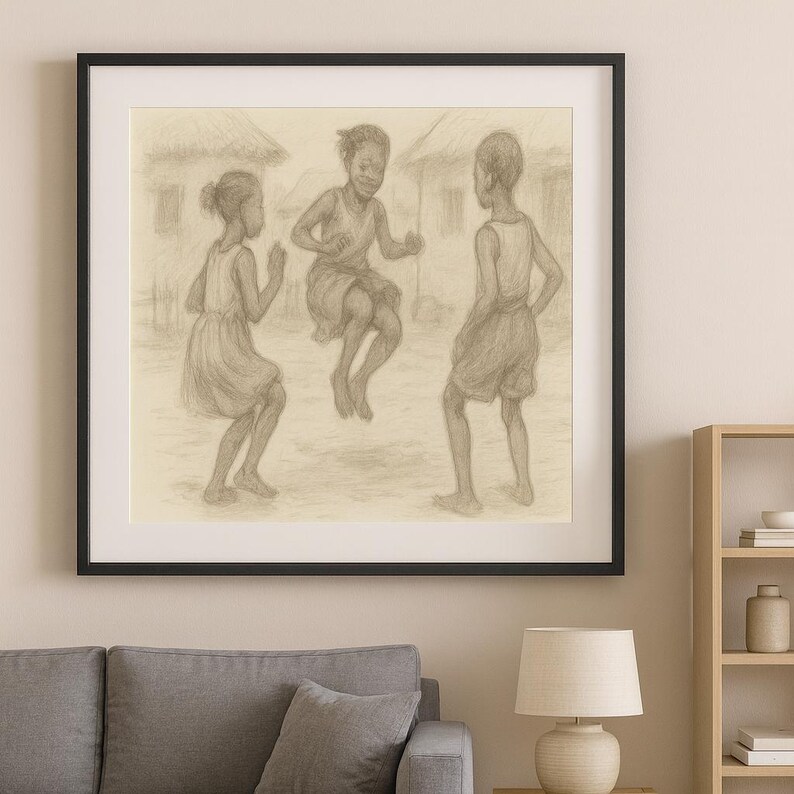 Pencil Sketch of Kids Playing Ampe in a Village Courtyard - Etsy