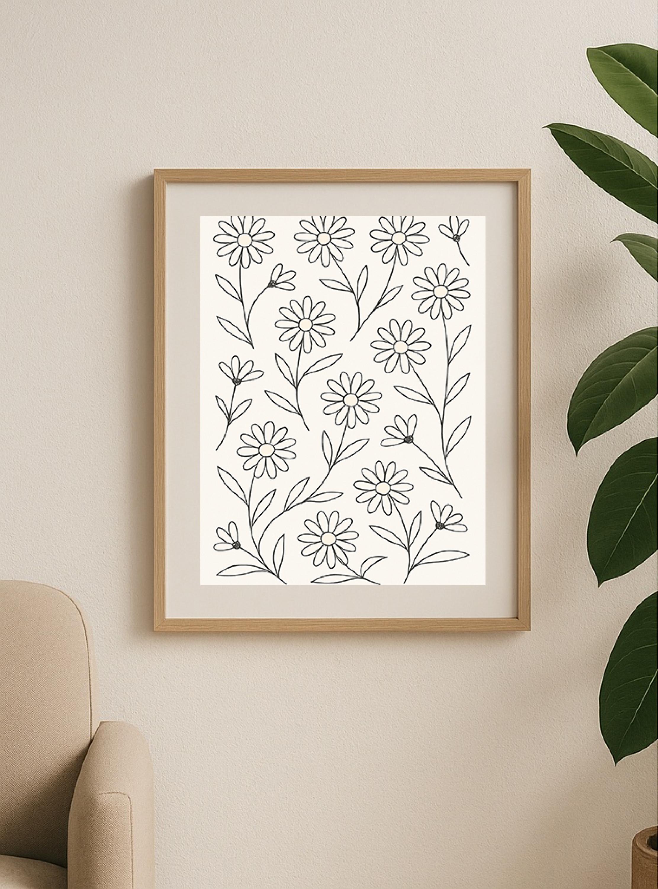 Minimalist Daisy Flower Pattern Print – Simple Floral Line Art for ...