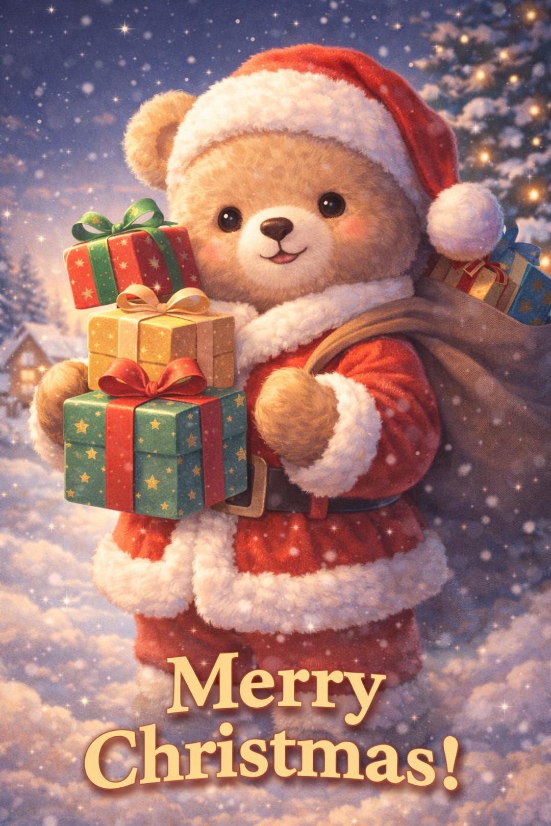 Christmas Teddy Bear Wall Art, Cute Santa Bear Poster, Festive Holiday ...