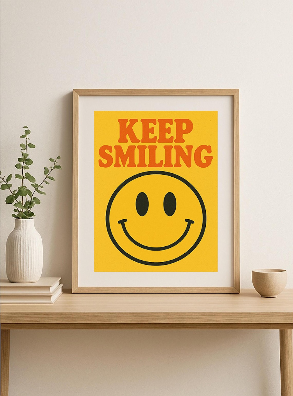 Keep Smiling Retro Poster – Positive Quote Wall Art, Vintage Smiley ...