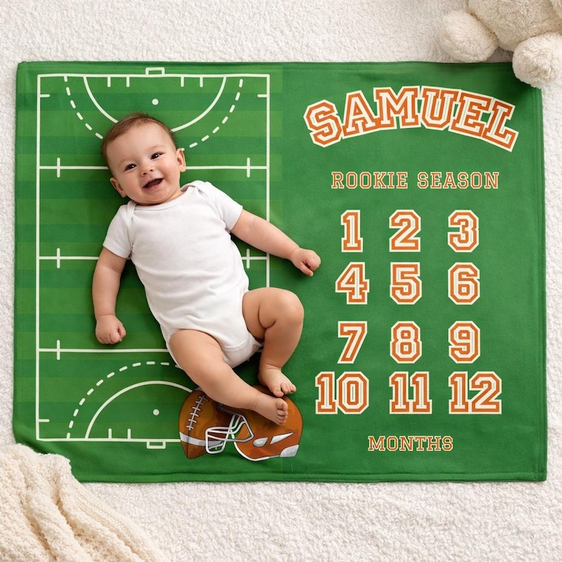 Football Baby Milestone Blanket | Custom Name Monthly Photo Prop - Etsy UK