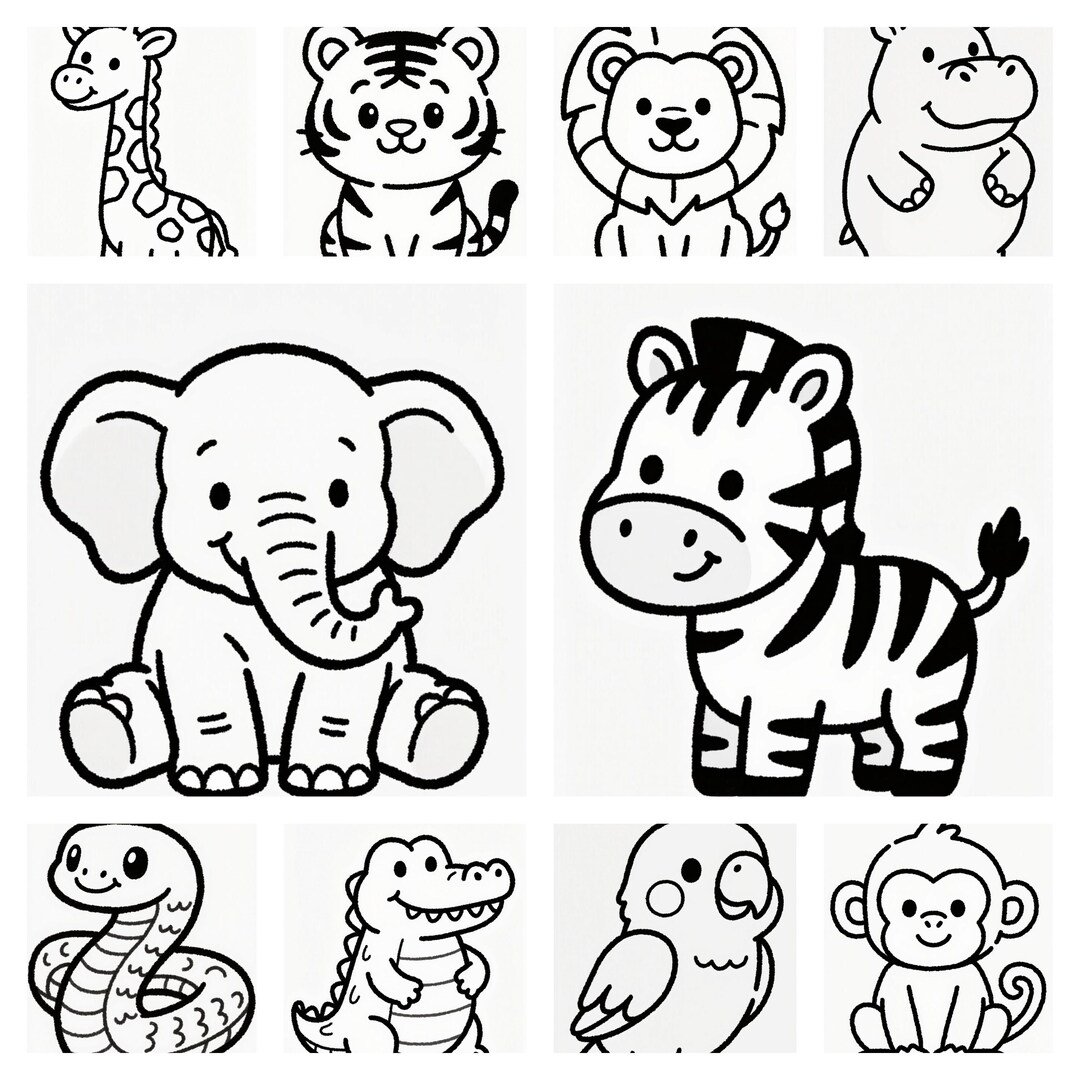 Cute Jungle Animals Coloring Pages for Toddlers, Preschool Printable - Etsy