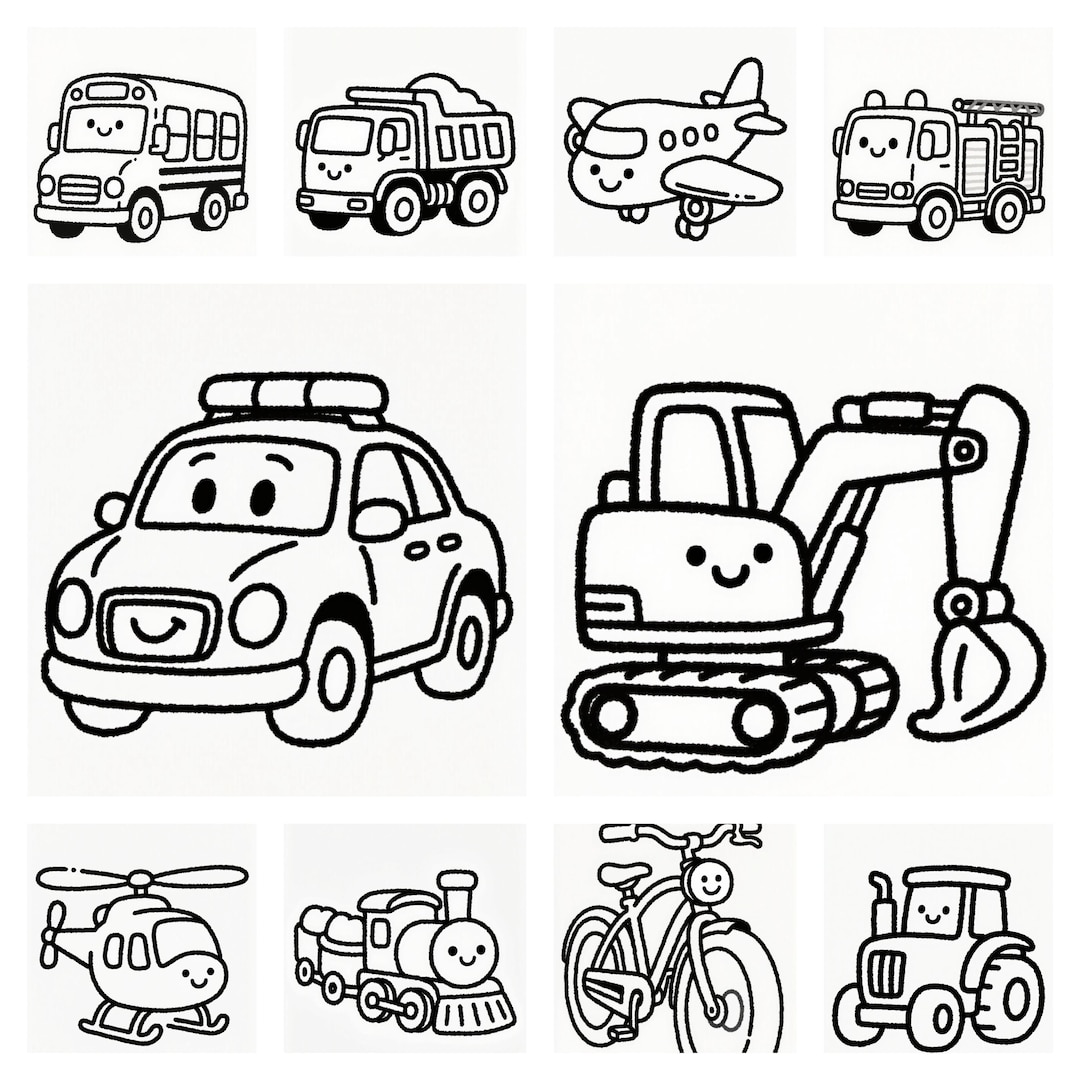 Cute Vehicles Coloring Pages for Kids – Printable Transport Coloring ...