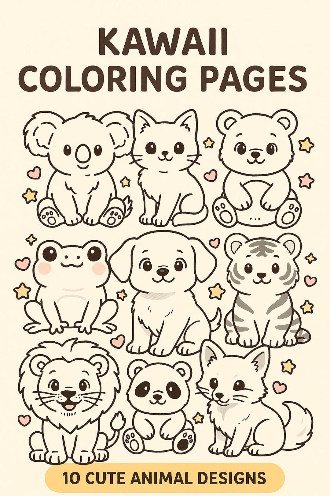 Kawaii Animal Coloring Pages Set | Kids Printable Activity Pack - Etsy