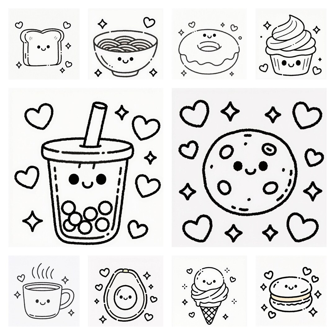 Food Coloring Pages for Kids | Kawaii Food Printable Coloring Set - Etsy