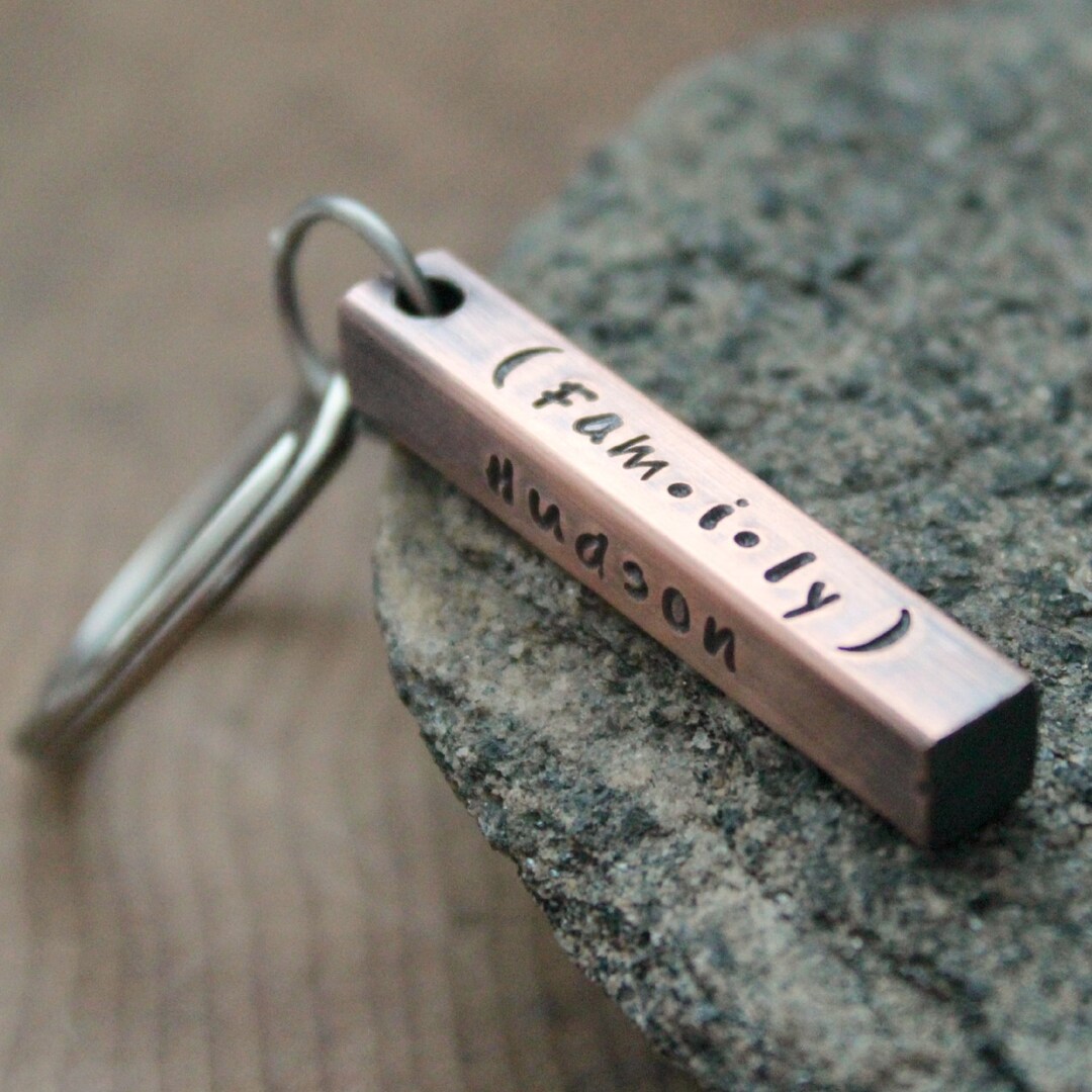 Personalized Keychain, Copper Bar 4 Sided Keychain, Gift for Dad ...