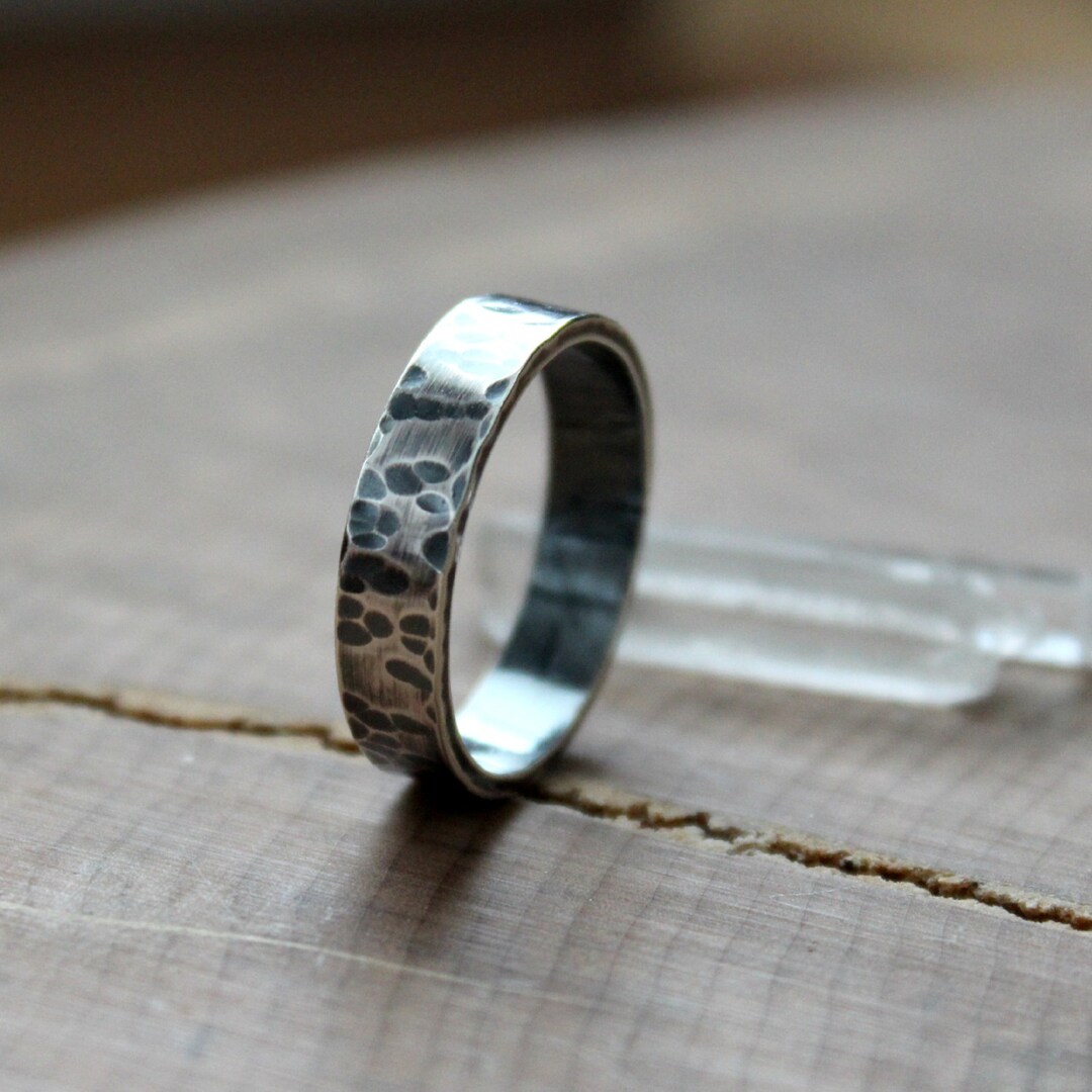 Men's Hammered & Personalized Ring, Rustic, Rugged Oxidized, Simple ...