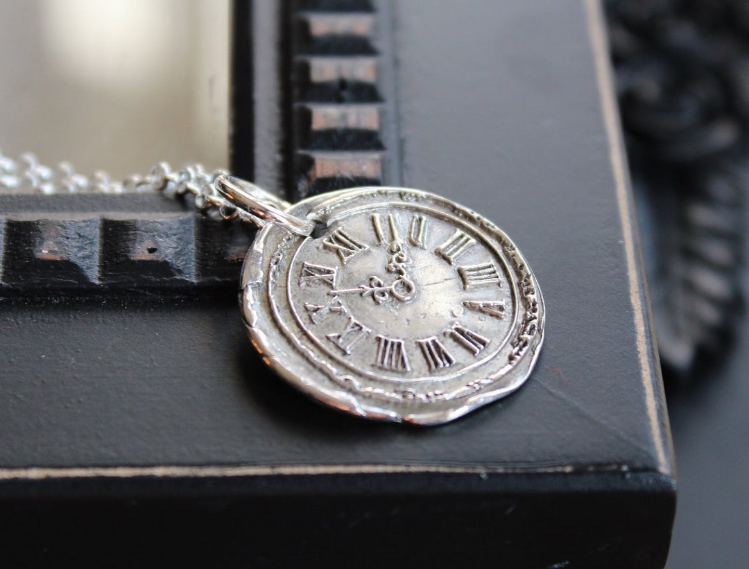 Time of Your Life Vintage Clock Wax Seal Necklace, Fine Silver ...