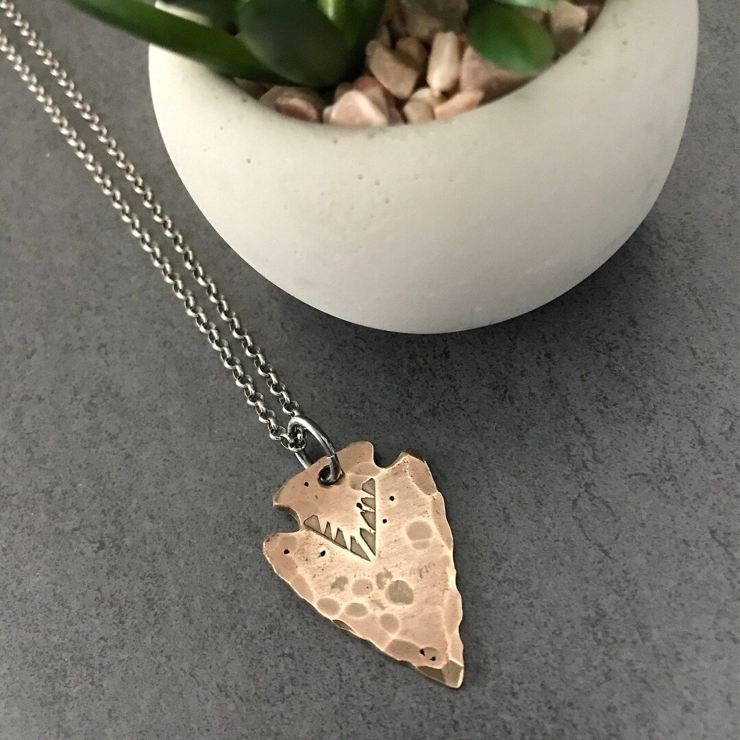 Men's Arrowhead Necklace, Bronze and Sterling Silver Personalized ...