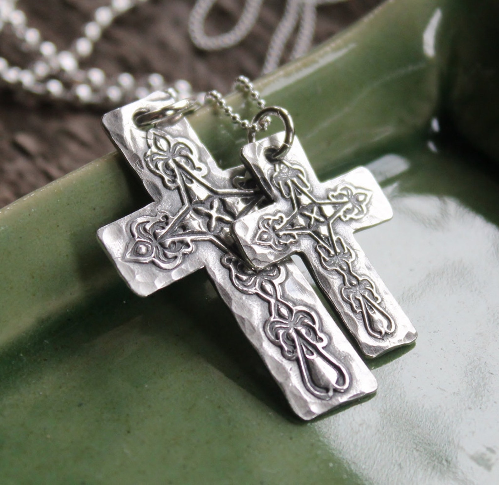 Men's Silver Rustic Cross Necklace Personalized Modern - Etsy