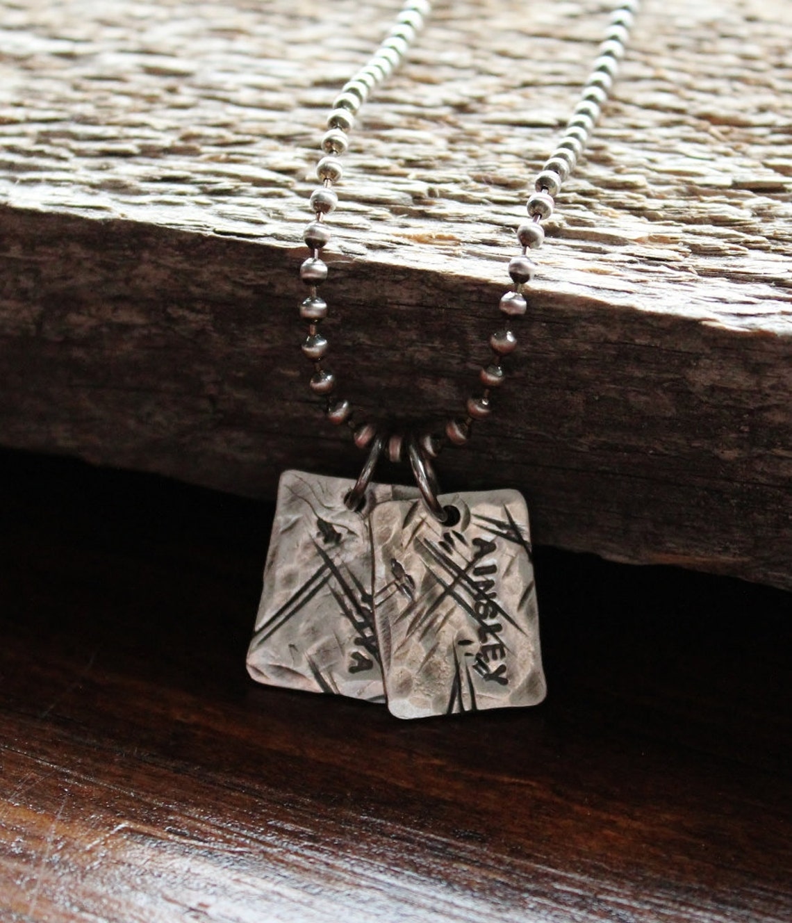 Personalized Mens Fine Silver Necklace Trashed Dog Tags Rustic - Etsy
