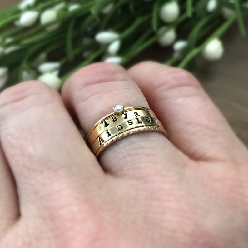 Family Stacking Ring Set in Gold Fill Set of Gold Name Rings - Etsy