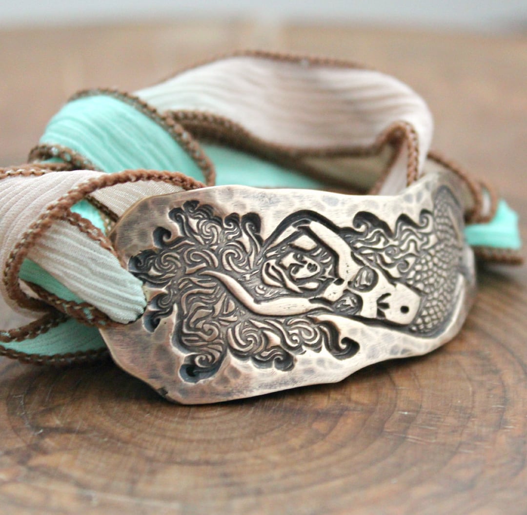 Mermaid Bracelet, Personalized Mermaid Silk Wrap Bracelet, Bronze Under ...