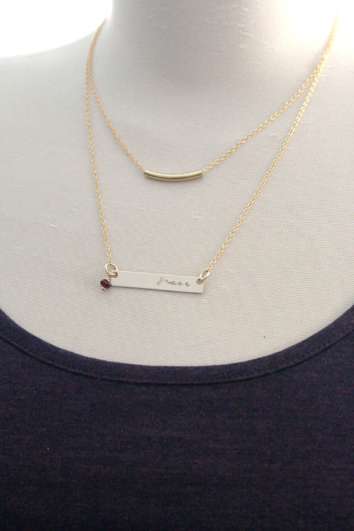 Personalized Gold Bar Layering Necklace Set With Gemstone | Etsy