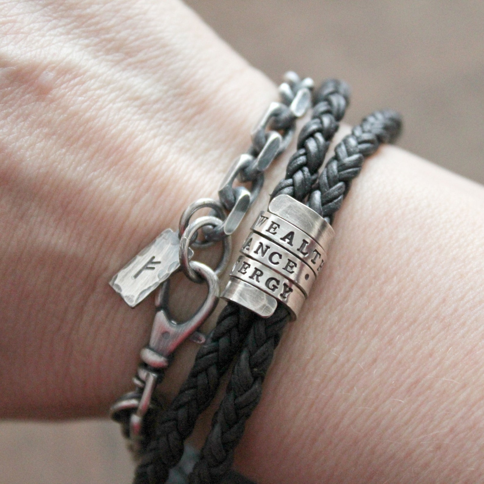 Men's Personalized Message Bracelet Leather and Silver - Etsy