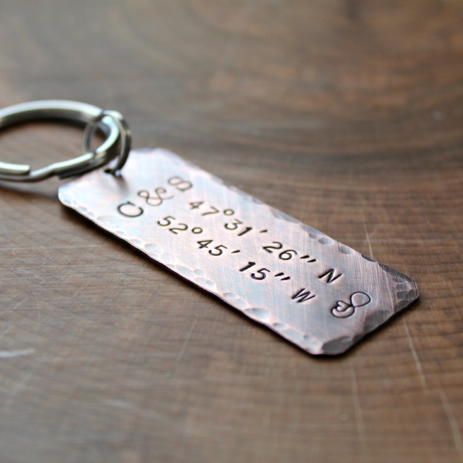 Personalized Copper Keychain Rustic Coordinates Keychain - Etsy