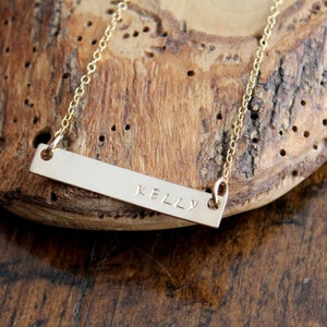 Personalized Gold Bar Necklace Hand Stamped Skinny Bar Gold - Etsy