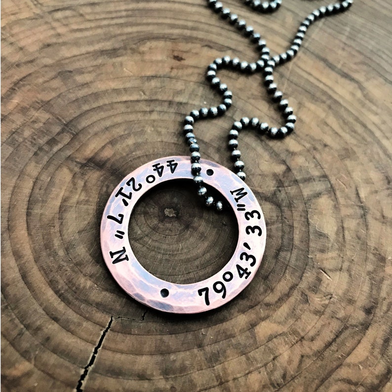 Custom Coordinates Necklace Copper Silver Personalized - Etsy