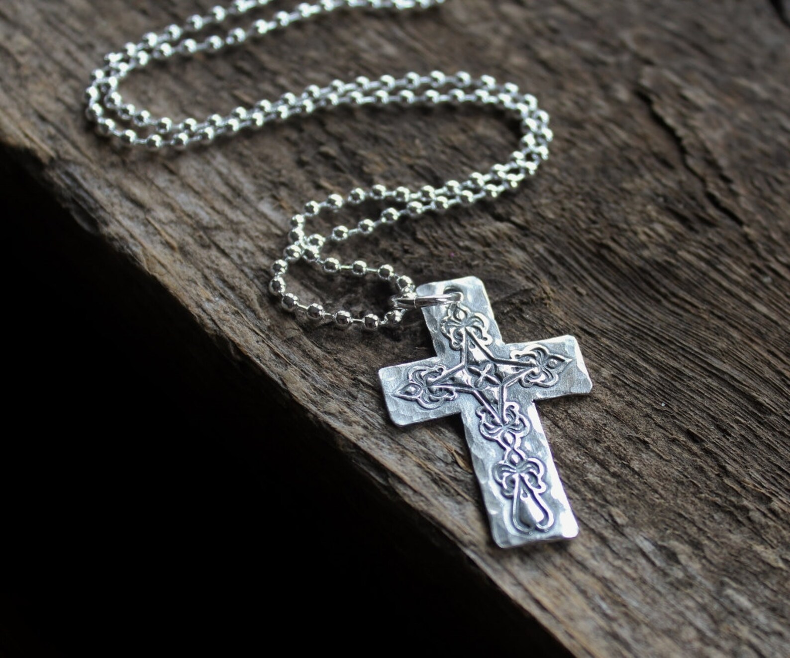 Men's Silver Rustic Cross Necklace Personalized Modern - Etsy