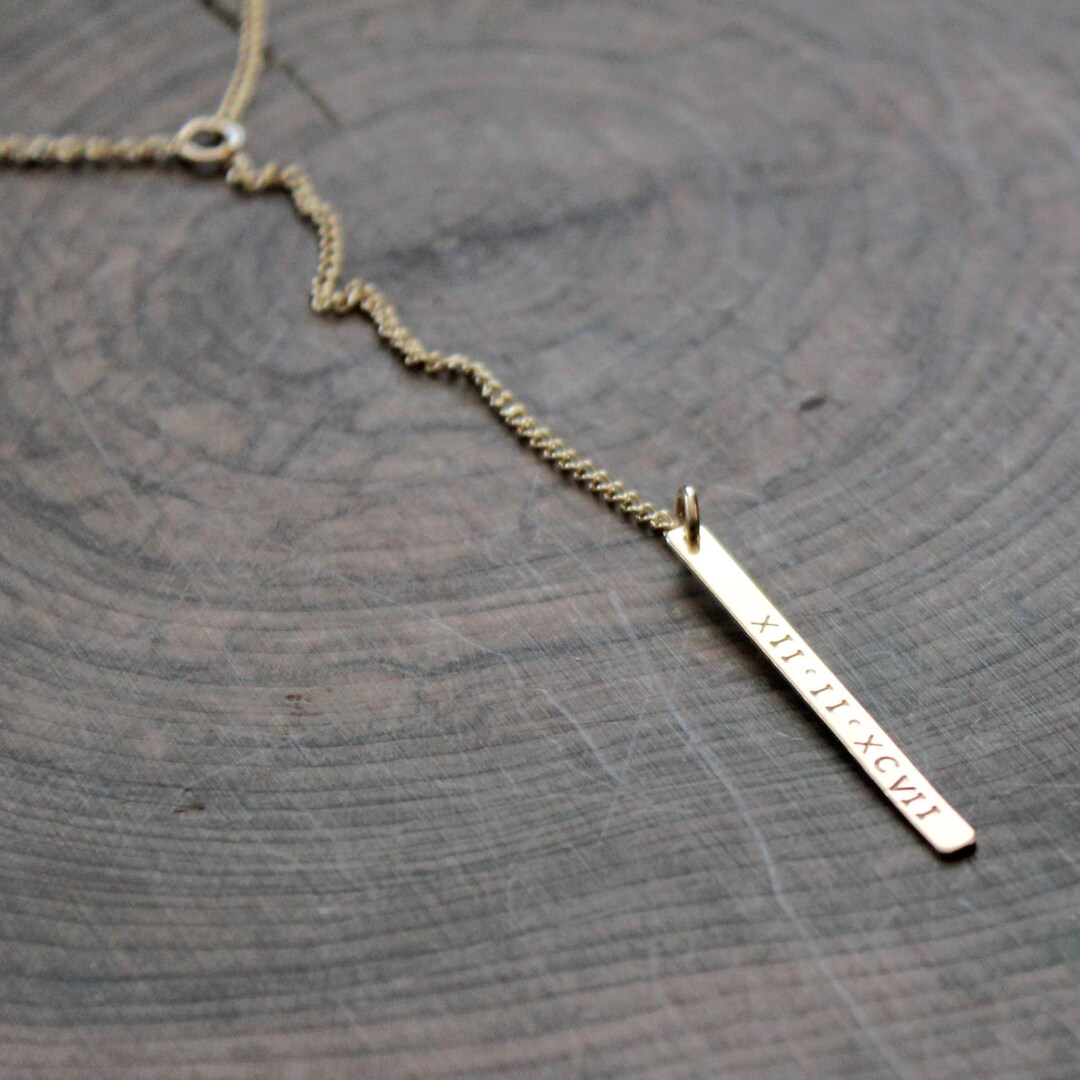 Personalized Gold Bar Drop Y Necklace, Gold Coordinates Necklace ...