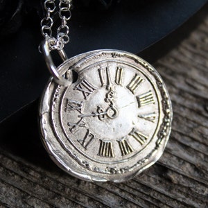 Time of Your Life Vintage Clock Wax Seal Necklace, Fine Silver ...