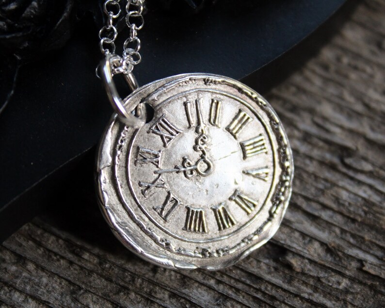 Time of Your Life Vintage Clock Wax Seal Necklace Fine Silver - Etsy