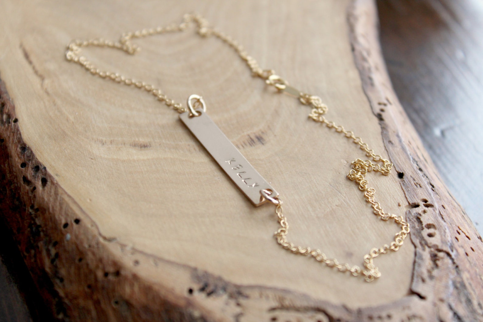 Personalized Gold Bar Necklace Hand Stamped Skinny Bar Gold - Etsy