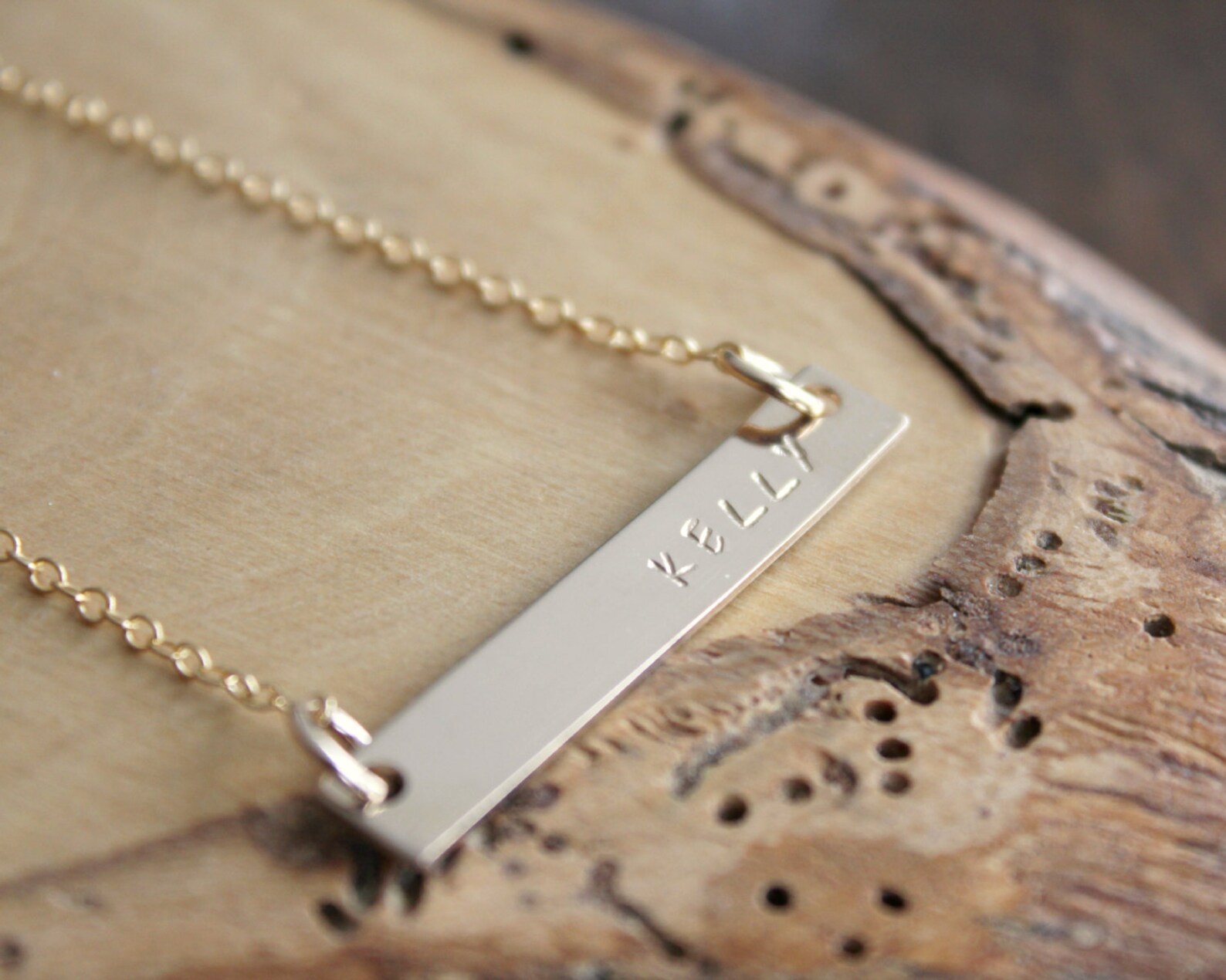 Personalized Gold Bar Necklace Hand Stamped Skinny Bar Gold - Etsy