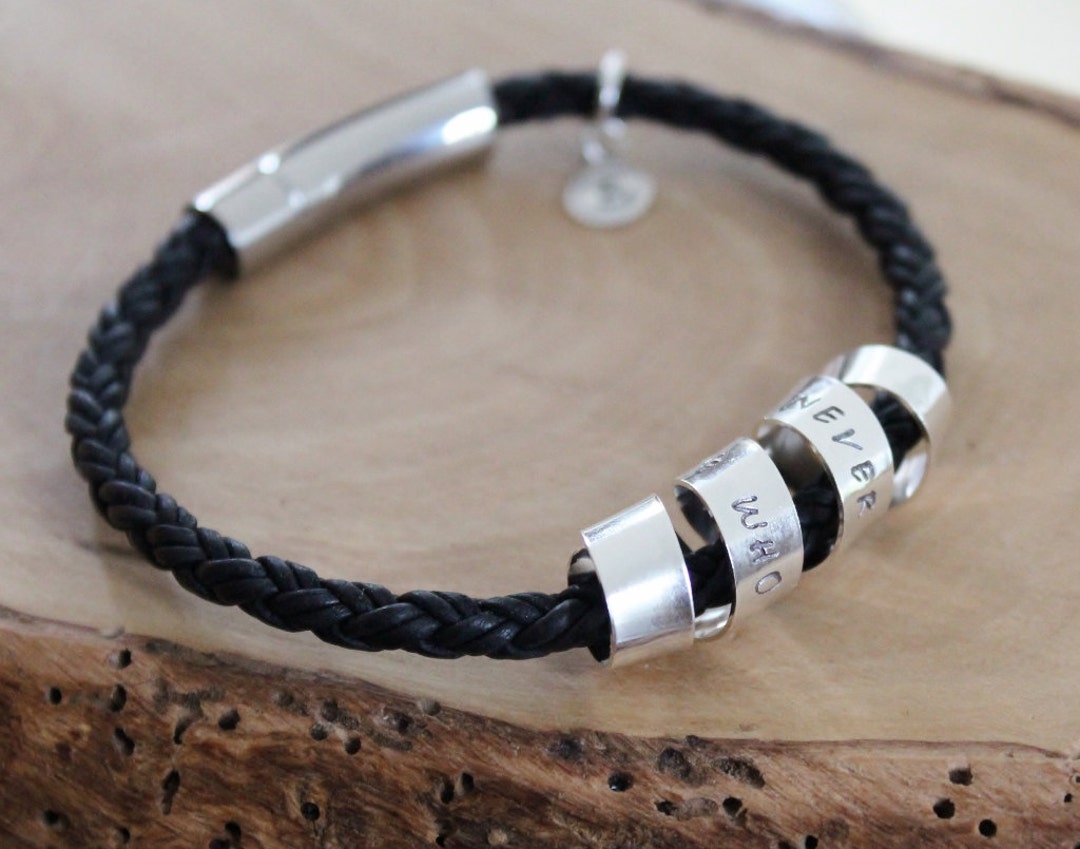 Personalized Secret Spinning Message Bracelet on Wide Braided Leather ...