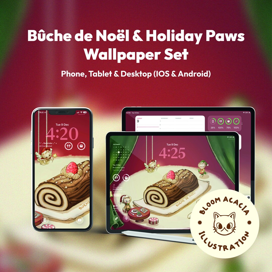 Bûche De Noël & Holiday Paws Wallpaper Set - Etsy