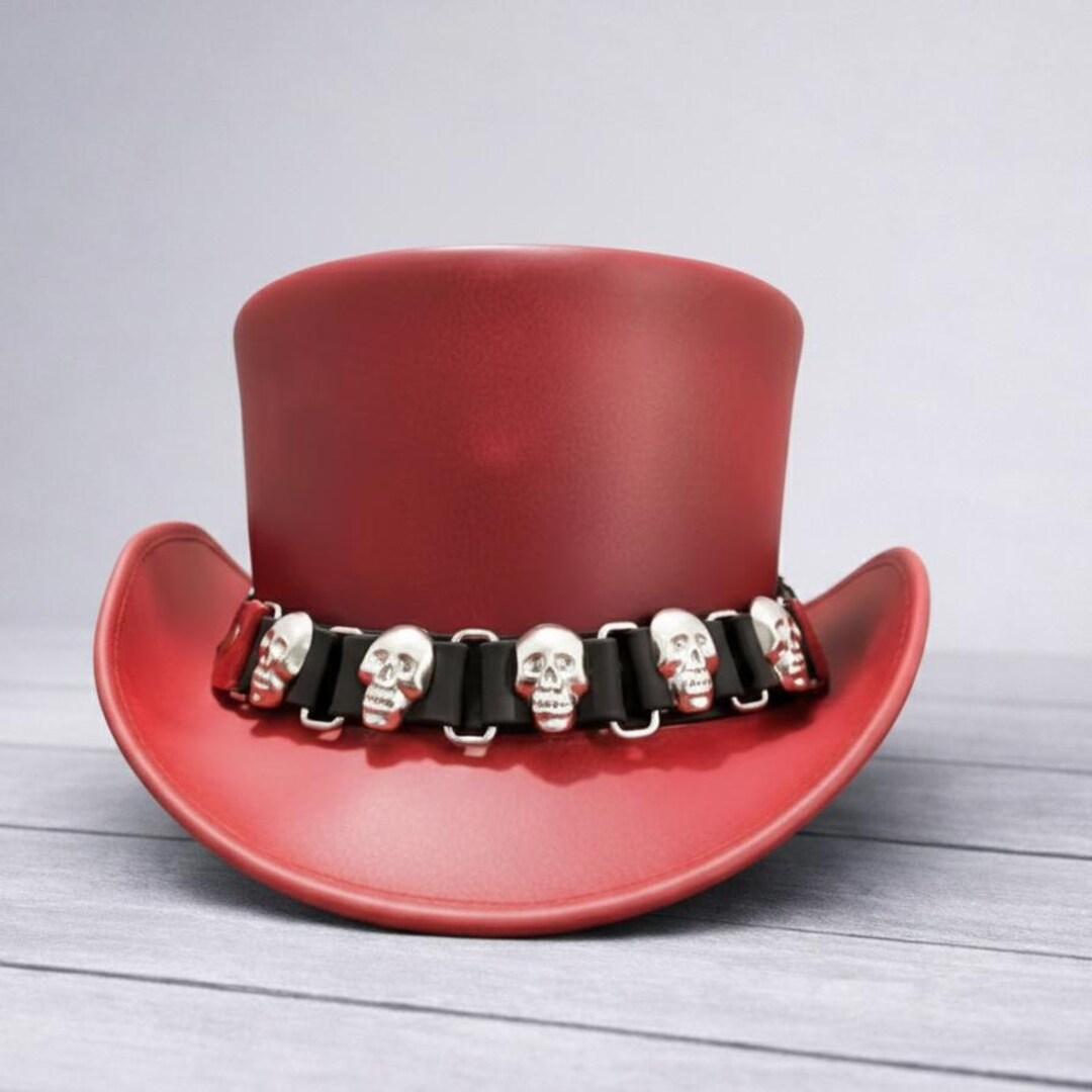 Red Leather Skull Steampunk Top Hat, Handmade Gothic Festival Cosplay ...