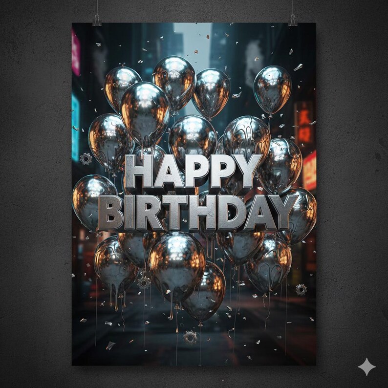 Printable Metallic Happy Birthday PNG Image, (no Unzipping Needed) - Etsy